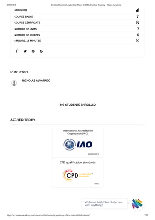 Certified security leadership officer (cslo) certified training - Adams ...