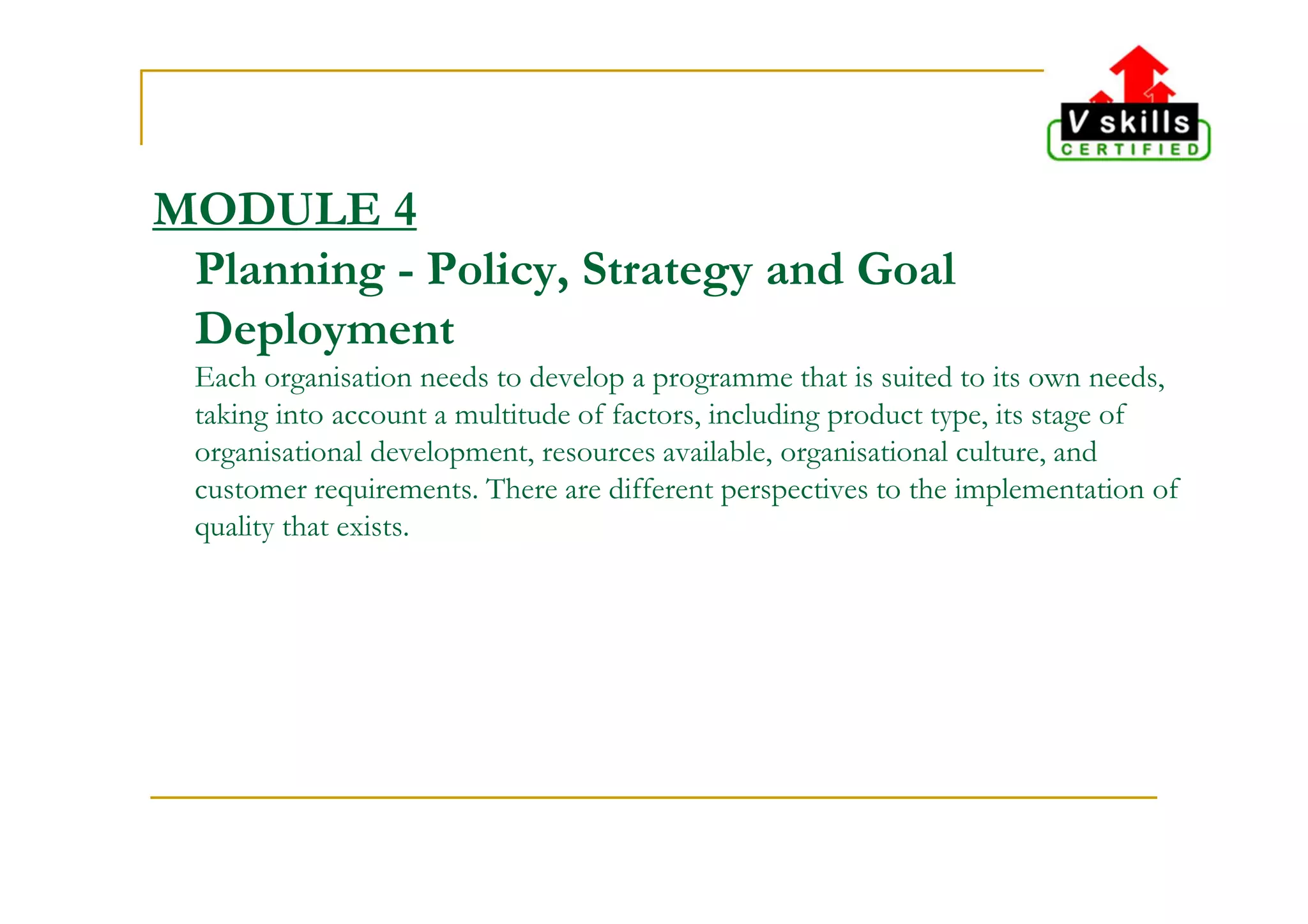 TQM Tutorials - Planning - Policy, Strategy and Goal Deployment | PDF