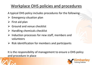 OSH in the Sport, Fitness and Recreation industry | PPTX