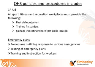 OSH in the Sport, Fitness and Recreation industry | PPTX