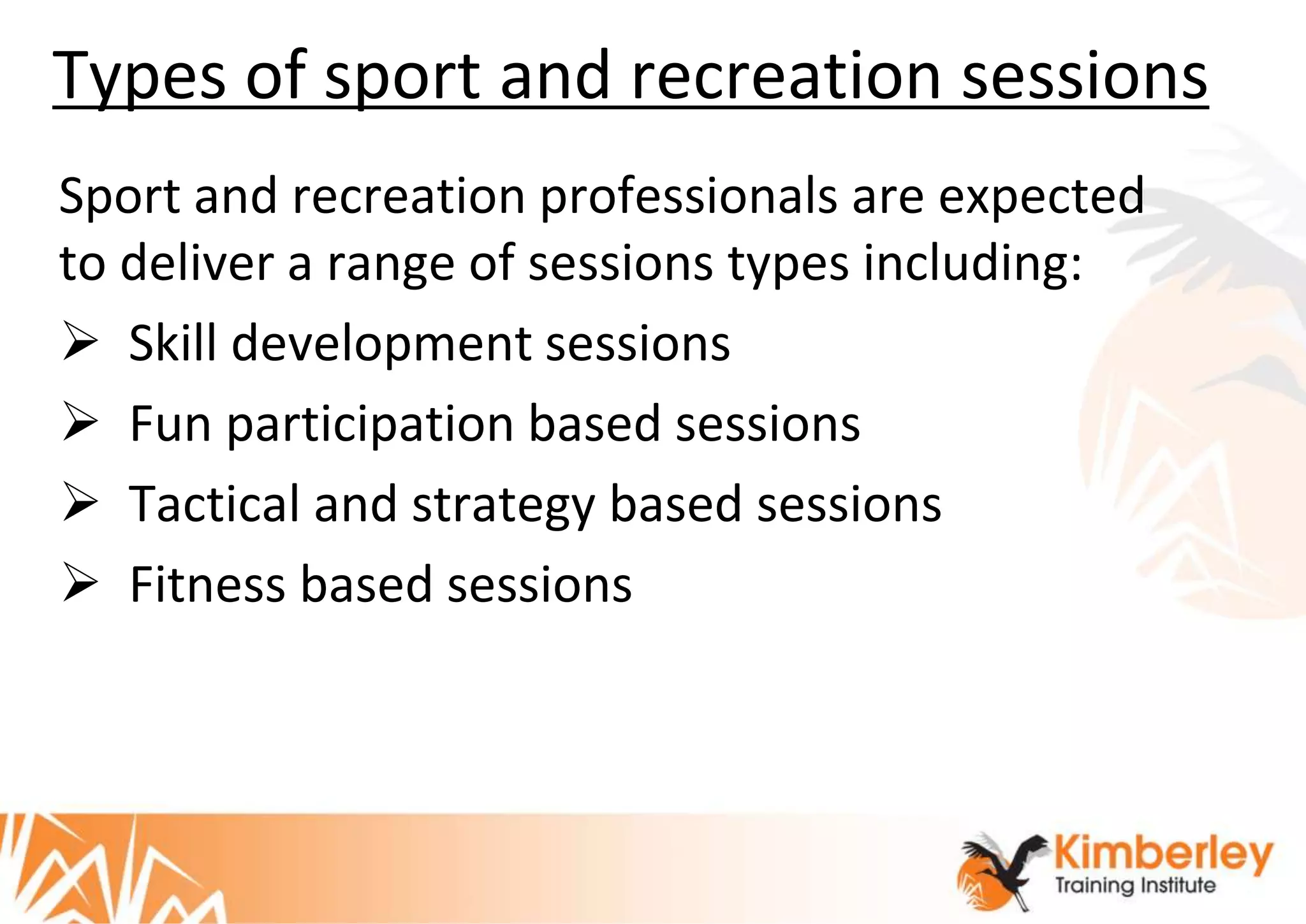 Delivering sport, fitness and recreation sessions | PPTX