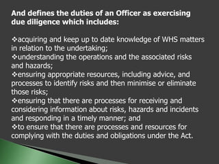 Cert IV OHS - WHS Responsibilities and Legislative Requirements | PPTX