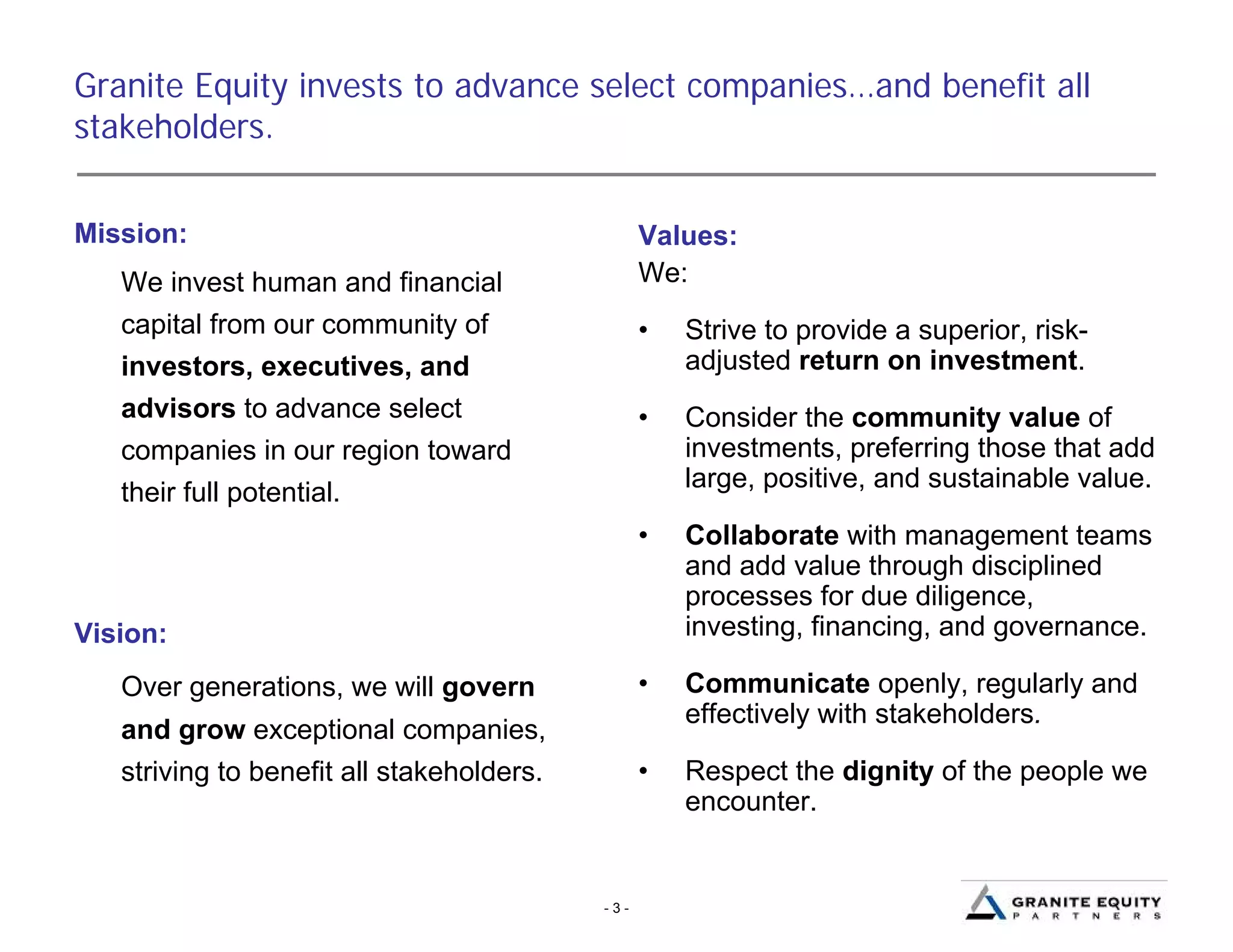 Granite Equity Partners: Introduction & Orientation | PDF