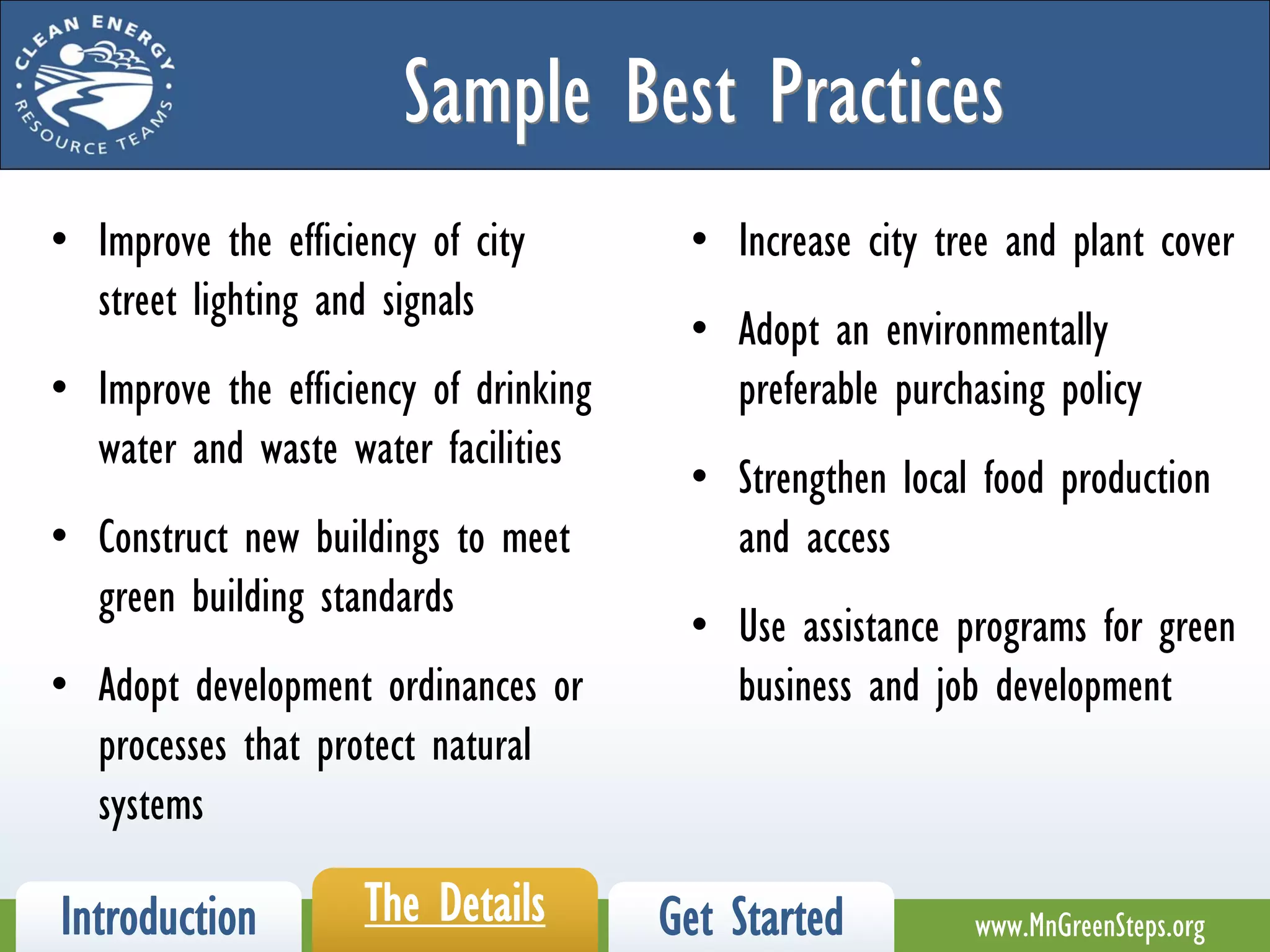 MN GreenStep Cities: Implement Proven Sustainability Best Practices in YOUR City! | PDF