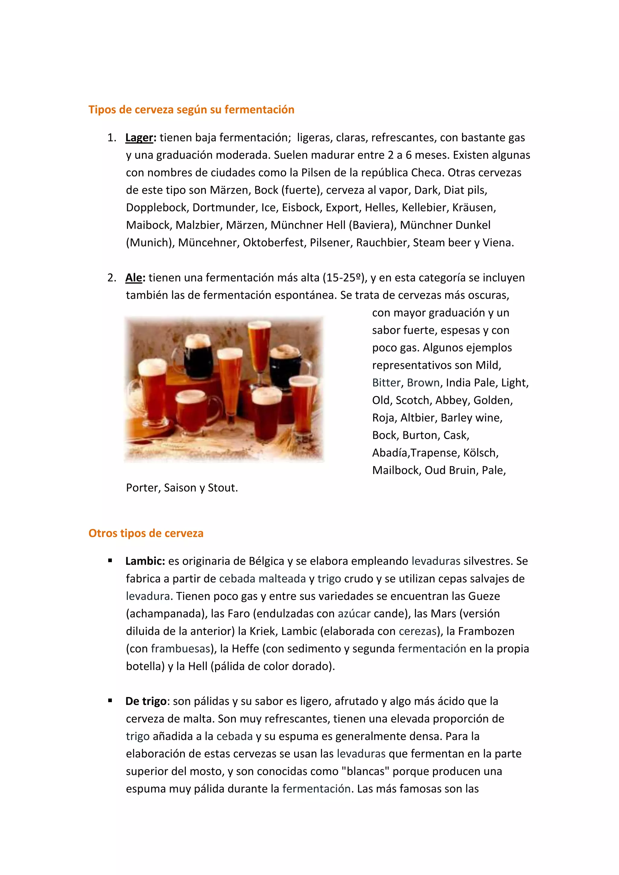 La cerveza: tipos y propiedades nutricionales | DOCX | Alcoholic Beverages | Food & Drink
