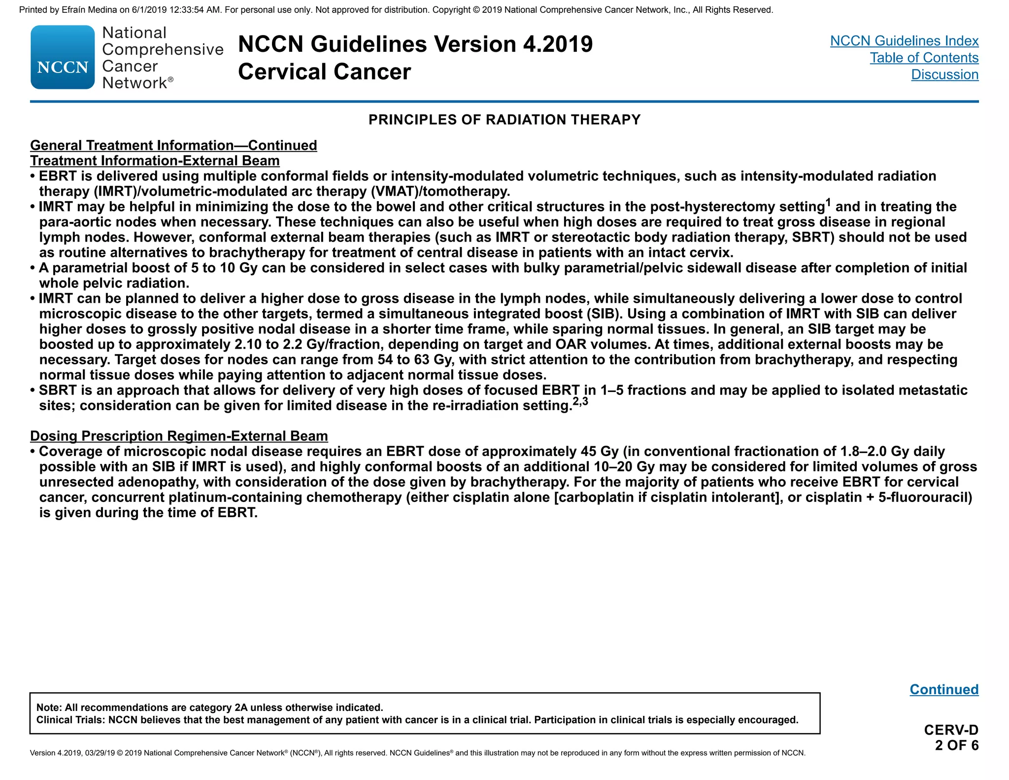 Cáncer cérvicouterino, Guia NCCN 2019. | PDF