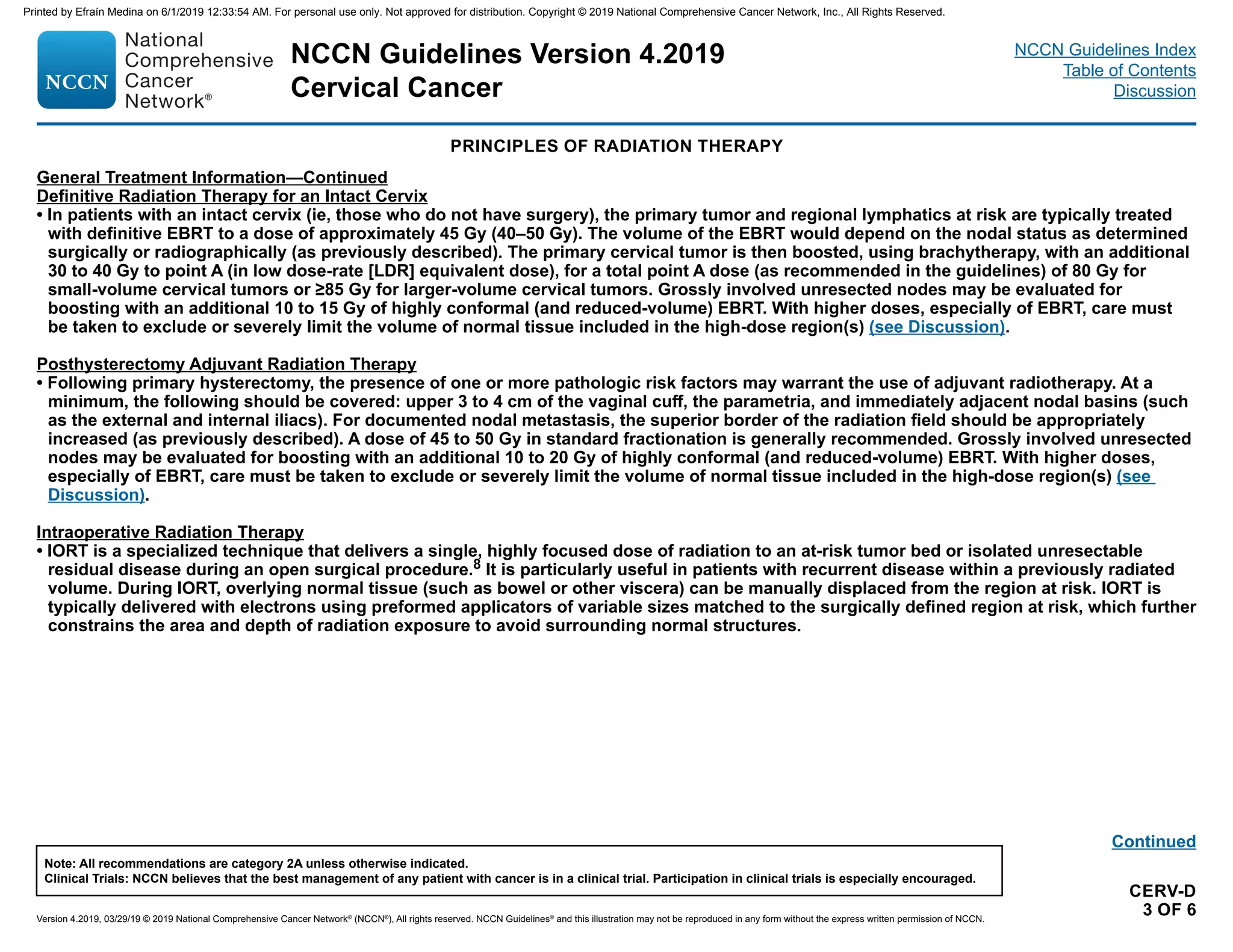 Cáncer cérvicouterino, Guia NCCN 2019. | PDF