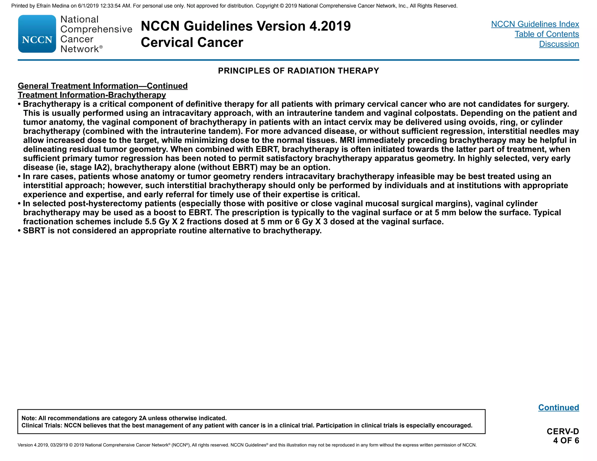 Cáncer cérvicouterino, Guia NCCN 2019. | PDF