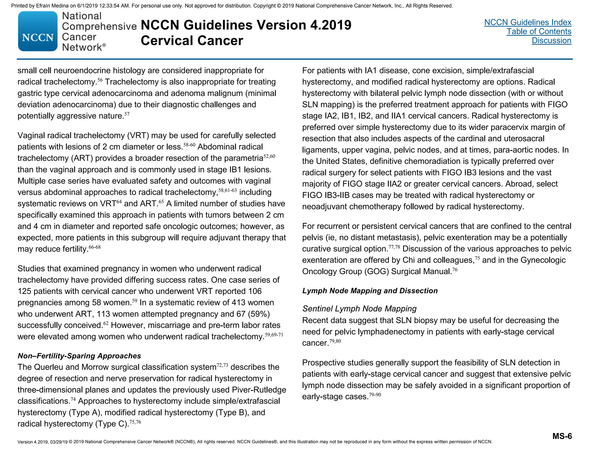 Cáncer cérvicouterino, Guia NCCN 2019. | PDF