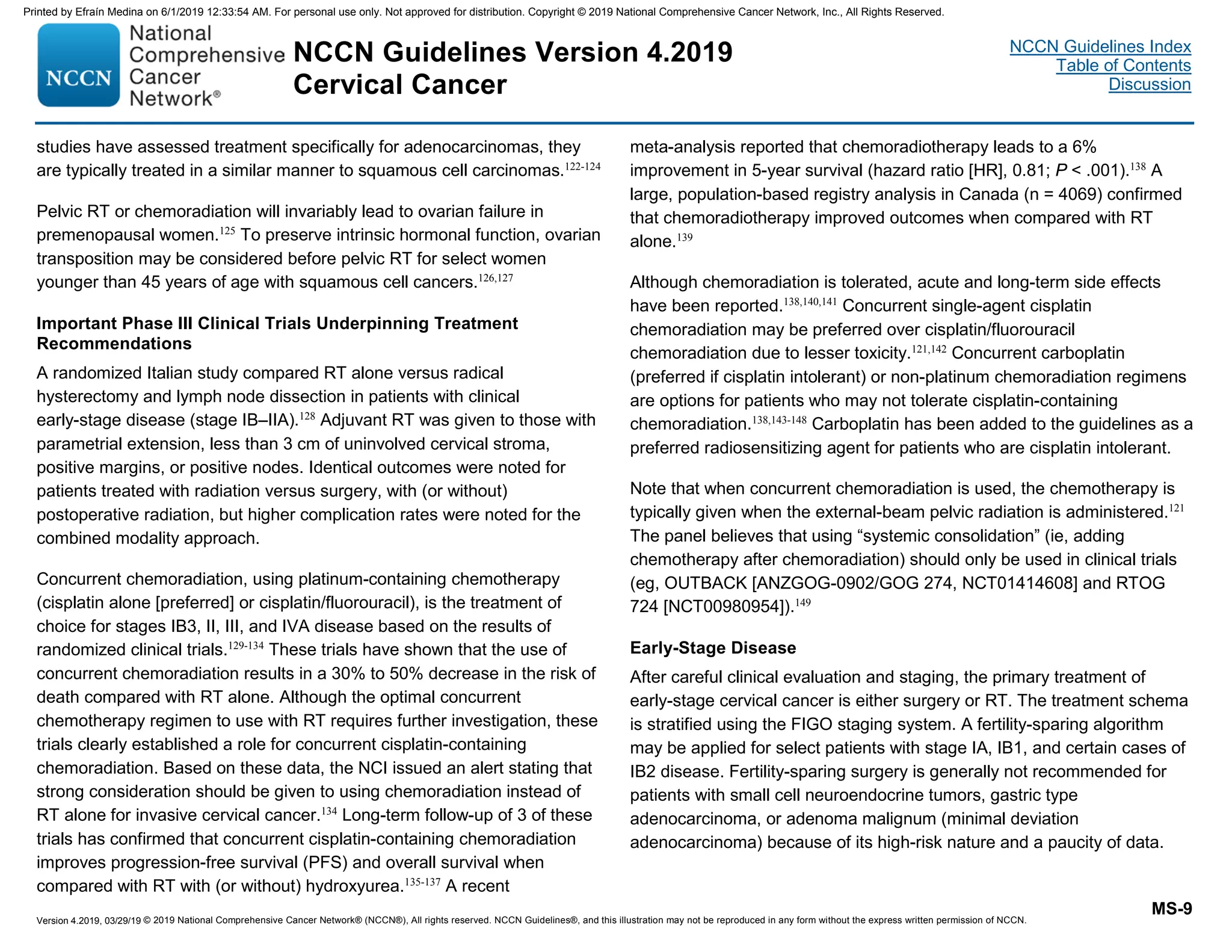 Cáncer cérvicouterino, Guia NCCN 2019. | PDF