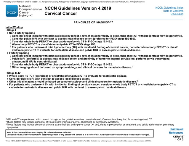 Cáncer cérvicouterino, Guia NCCN 2019. | PDF | Cancer | Diseases and ...