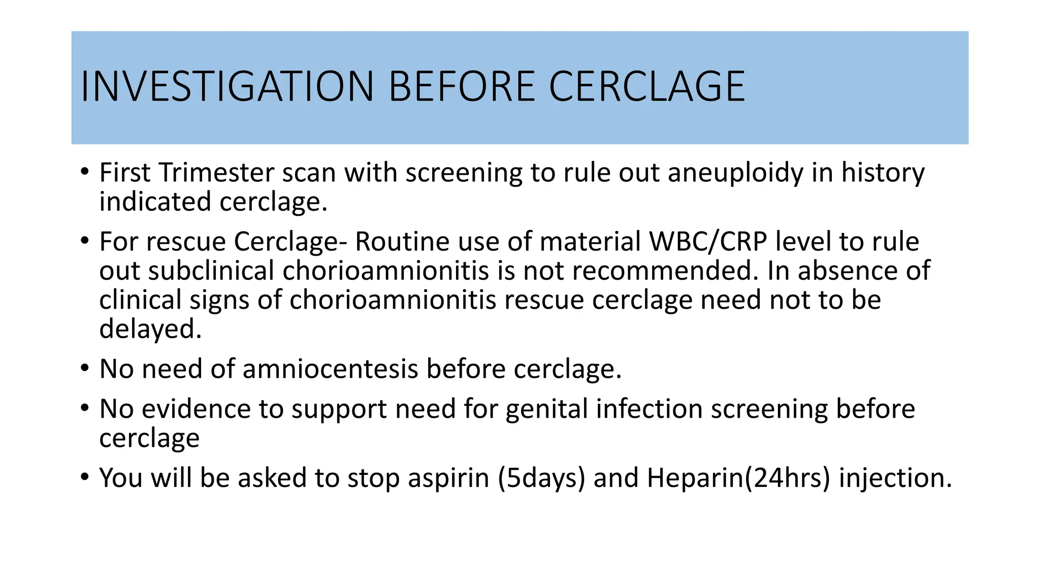 Cervical Cercalage Guidelines, it's types, indications and ...