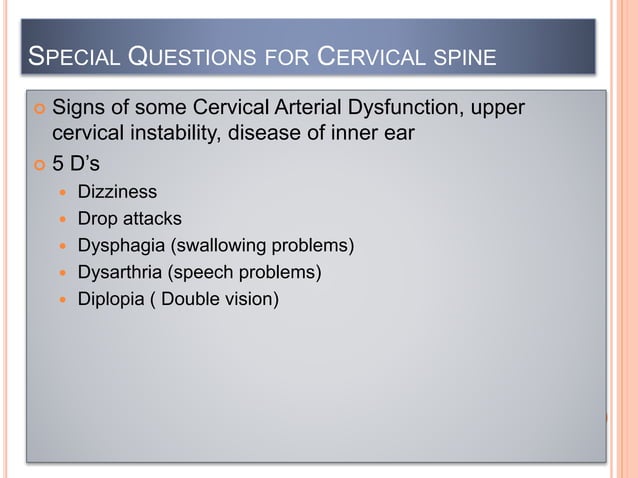 Subjective Examination Cervical spine Amir | PPTX