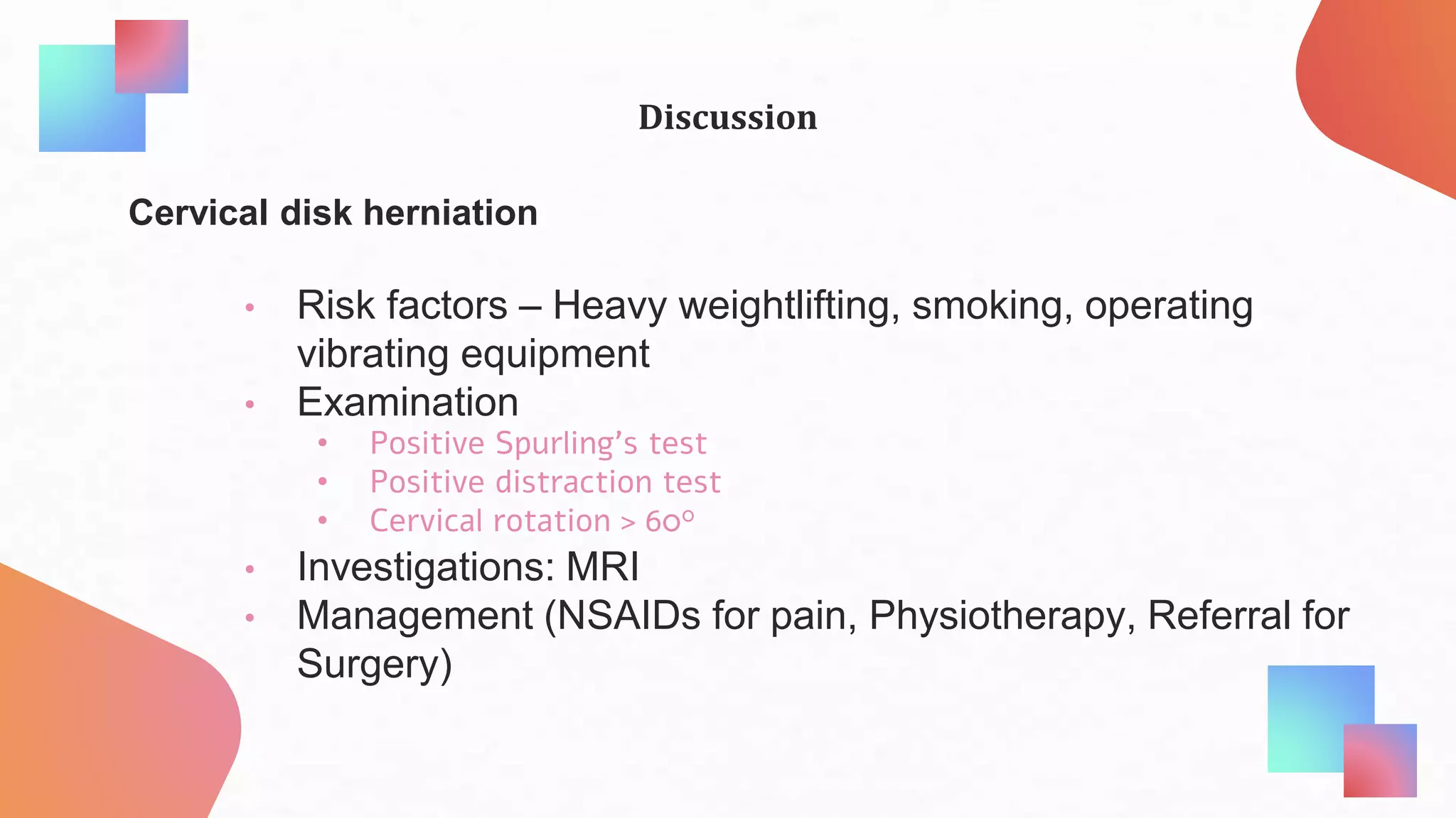 Neck pain case presentation - Cervical spondylosis | PPSX
