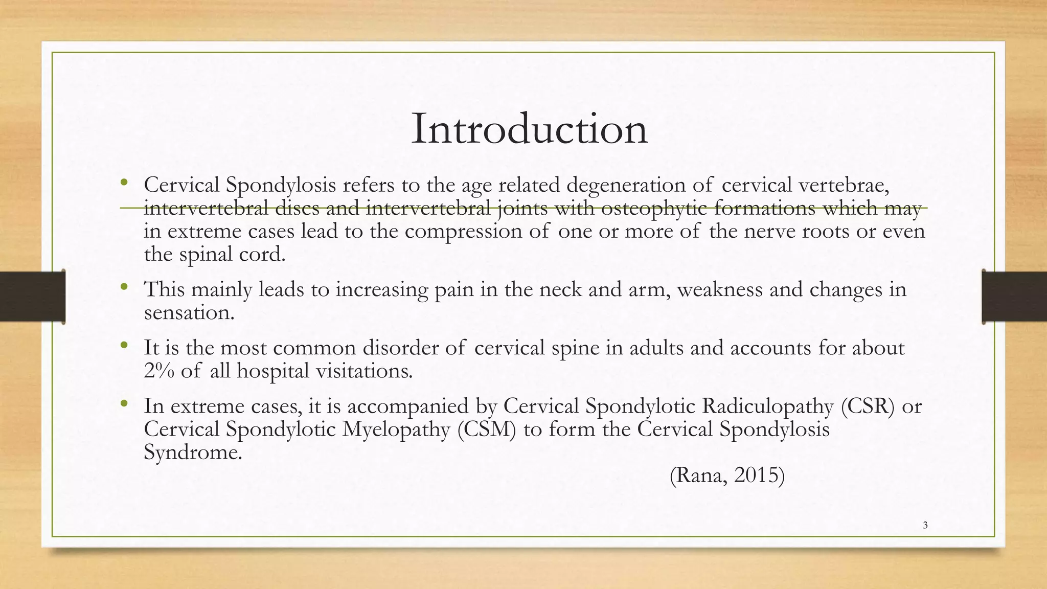 Cervical spondylosis; Physiotherapy approach | PPTX
