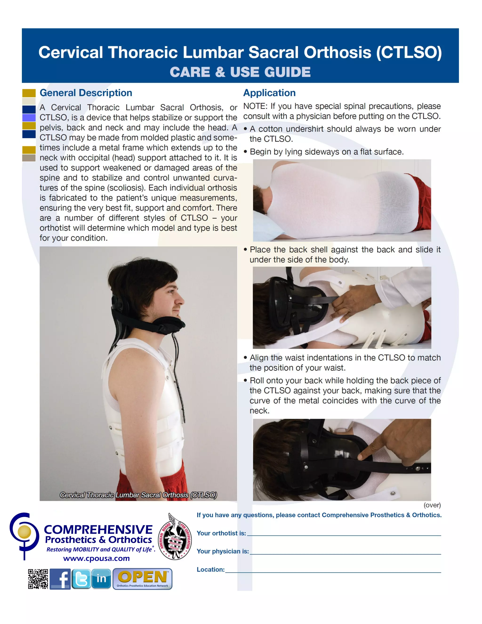 Cervical Thoracic lumbar Sacral Orthosis (CTLSO) CARE AND USE GUIDE | PDF