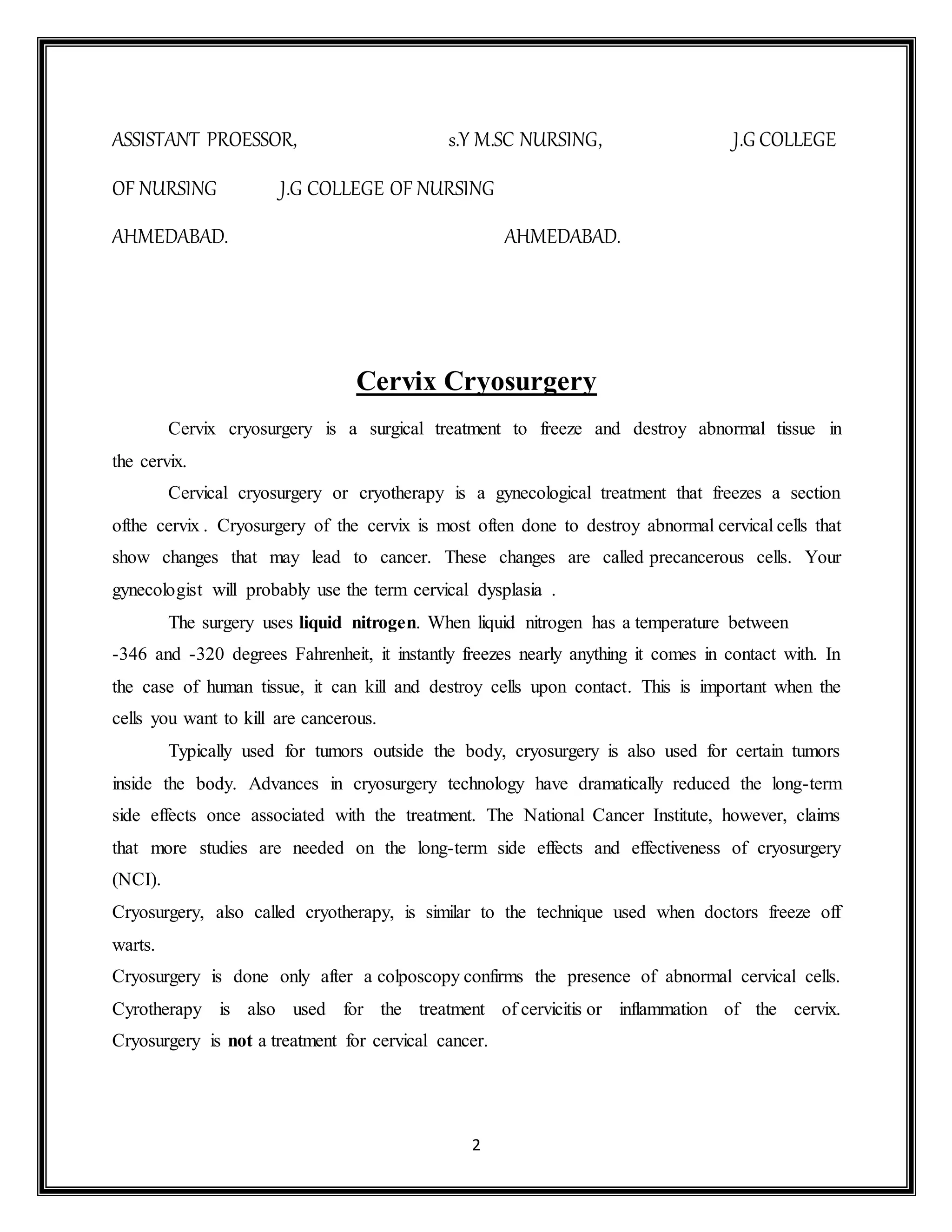 Cervix cryosurgery-Clinical Teaching.word file | DOCX