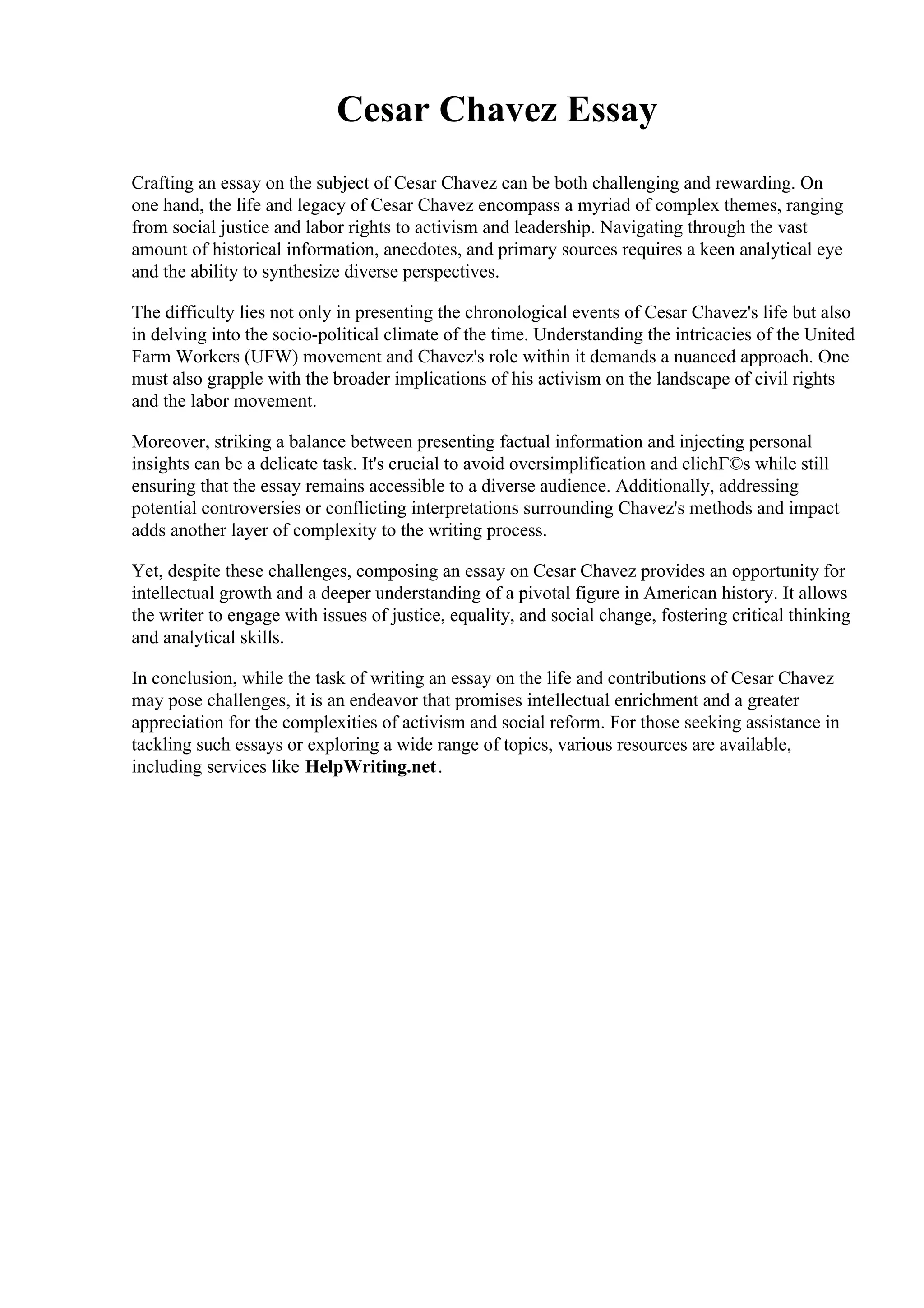 Cesar Chavez Essay. Alexandria Technical & Community College | PDF