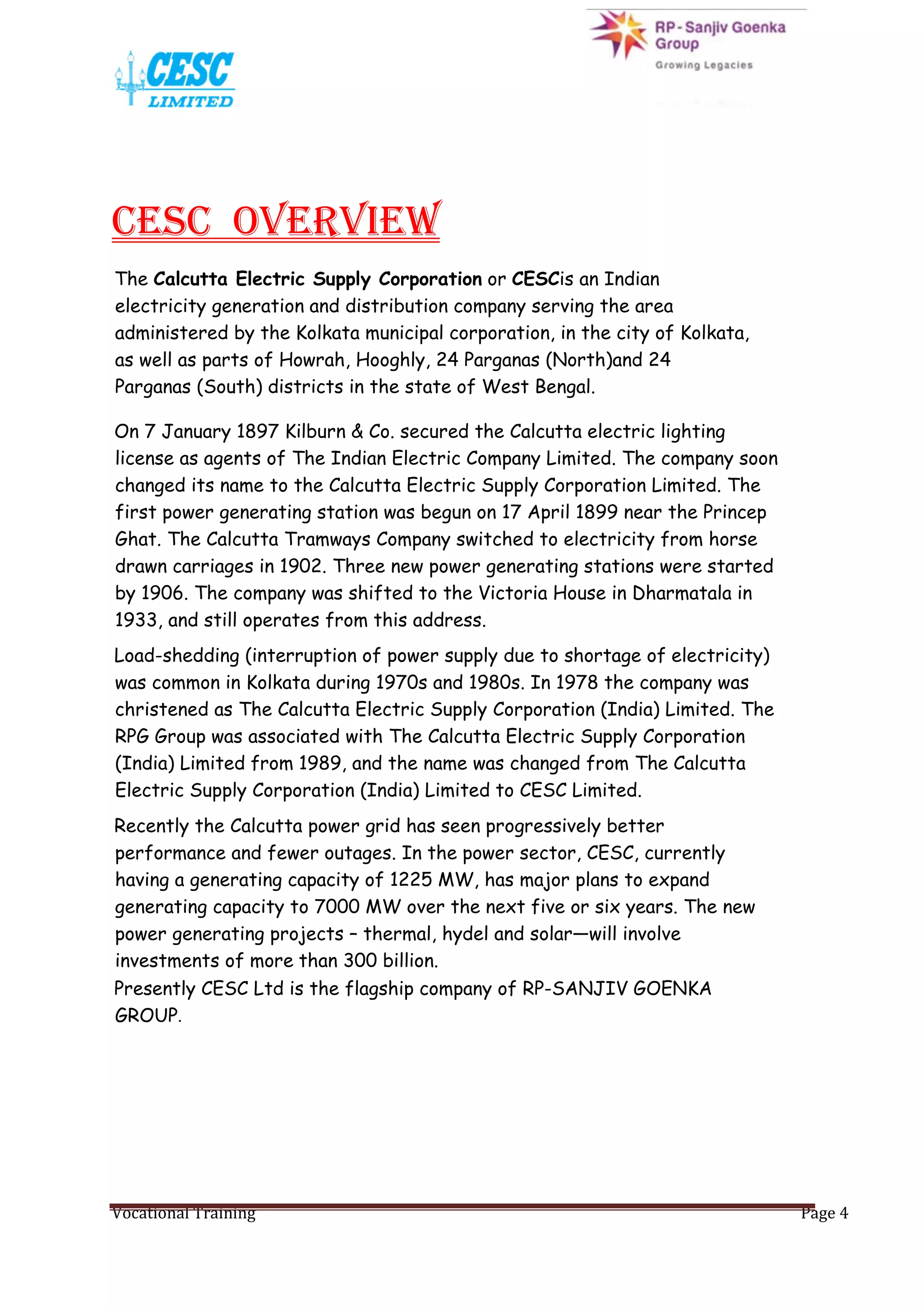 CESC LTD. TRAINING REPORT | PDF