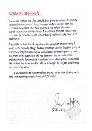 CESC LTD. TRAINING REPORT | PDF