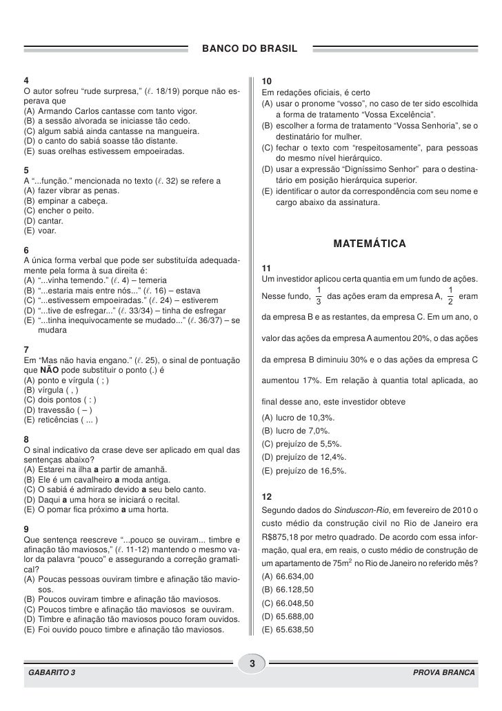 Prova Banco do Brasil - CESGRANRIO
