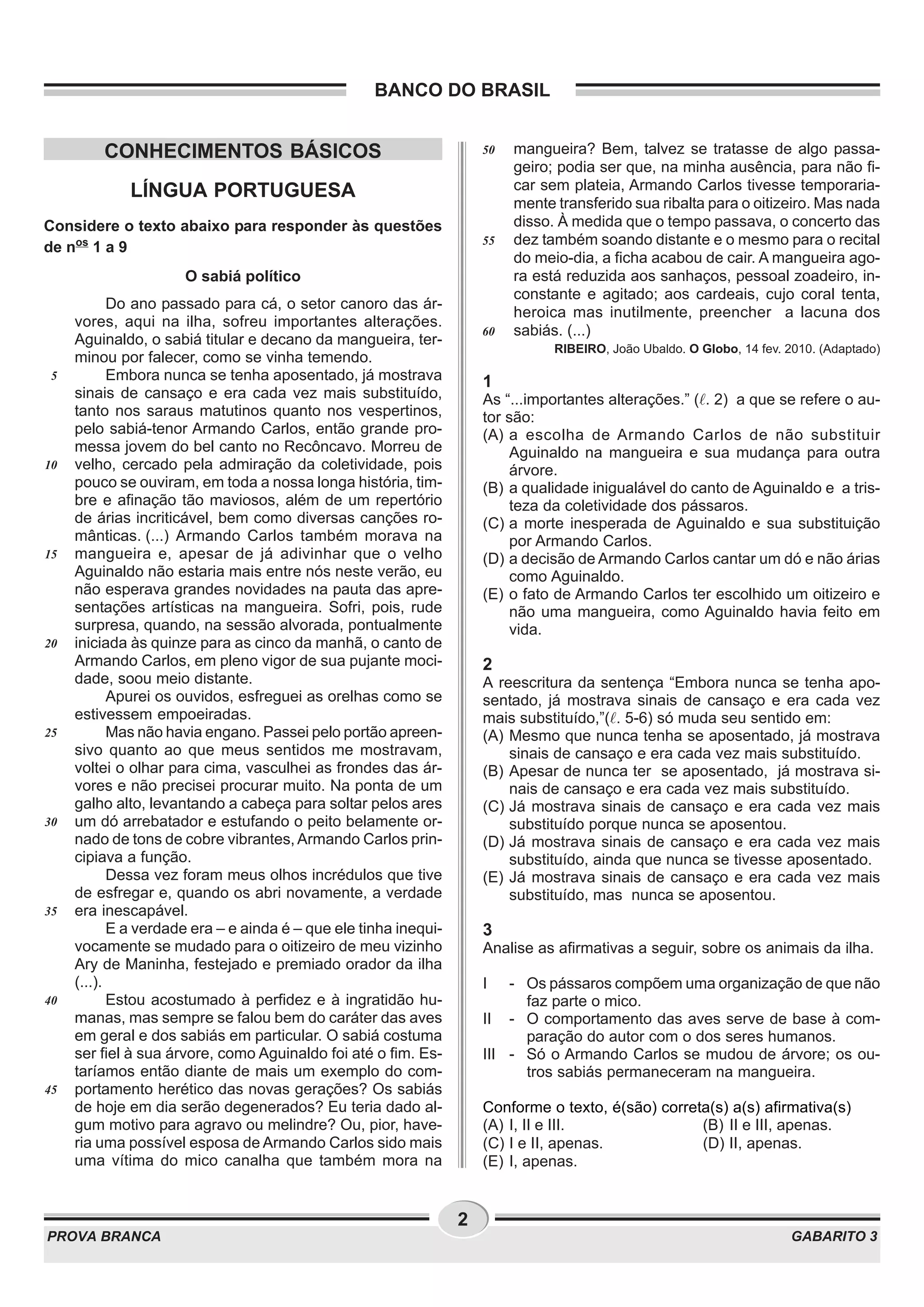 Cesgranrio 2010-banco-do-brasil-escriturario-prova | PDF