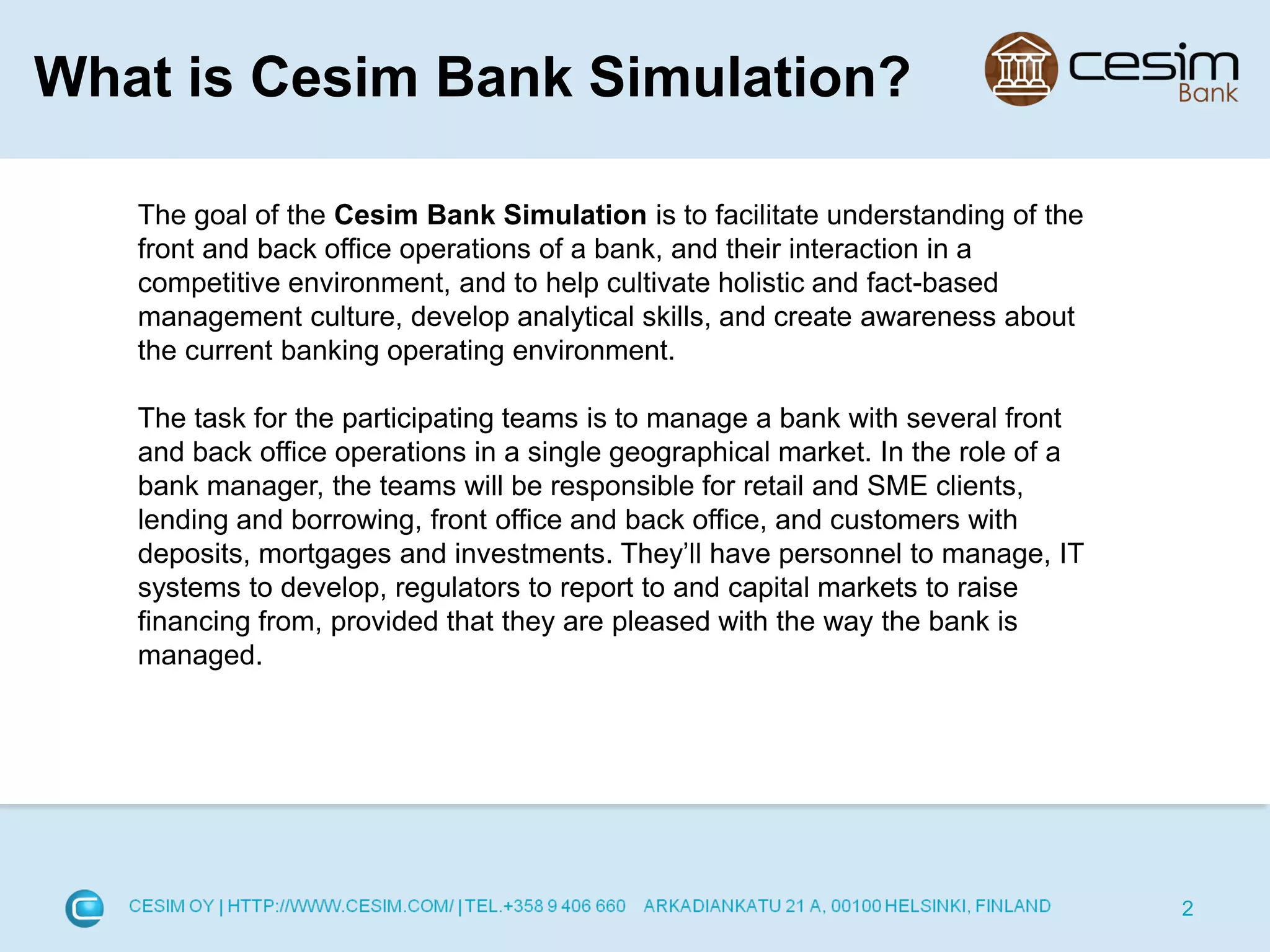 Cesim Bank Banking and Financial Services Management Simulation Game ...