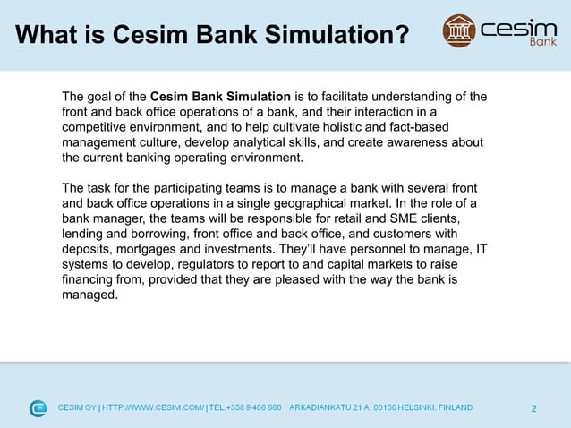 Cesim Bank Banking and Financial Services Management Simulation Game ...