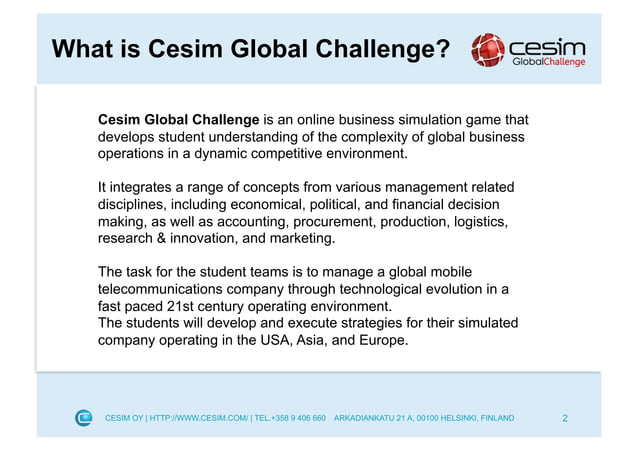 Cesim Global Challenge Introduction | PDF