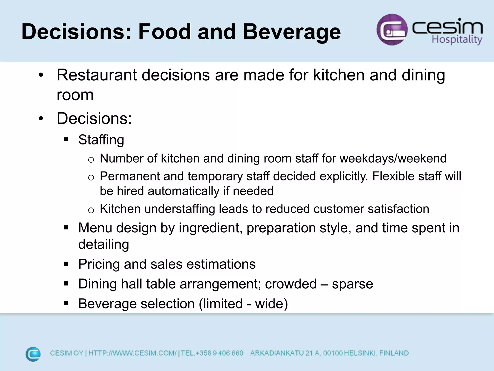 Cesim Hospitality Hotel and Restaurant Management Simulation Game Guide ...