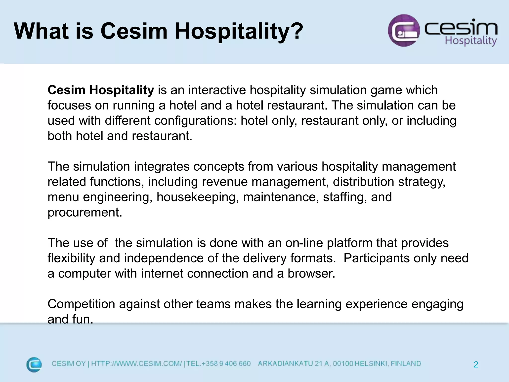 Cesim Hospitality Hotel and Restaurant Management Simulation Game Guide Book | PPTX