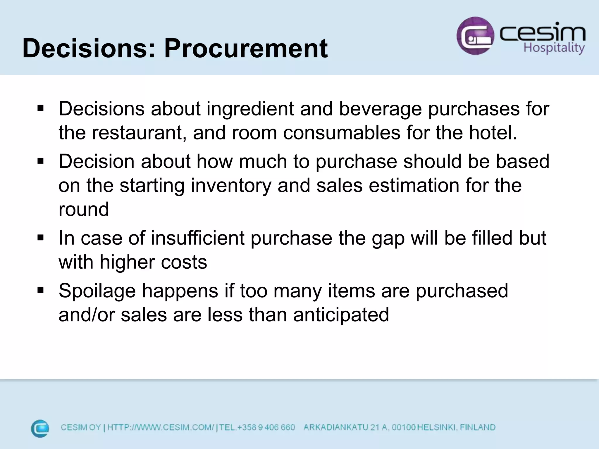 Cesim Hospitality Hotel and Restaurant Management Simulation Game Guide ...