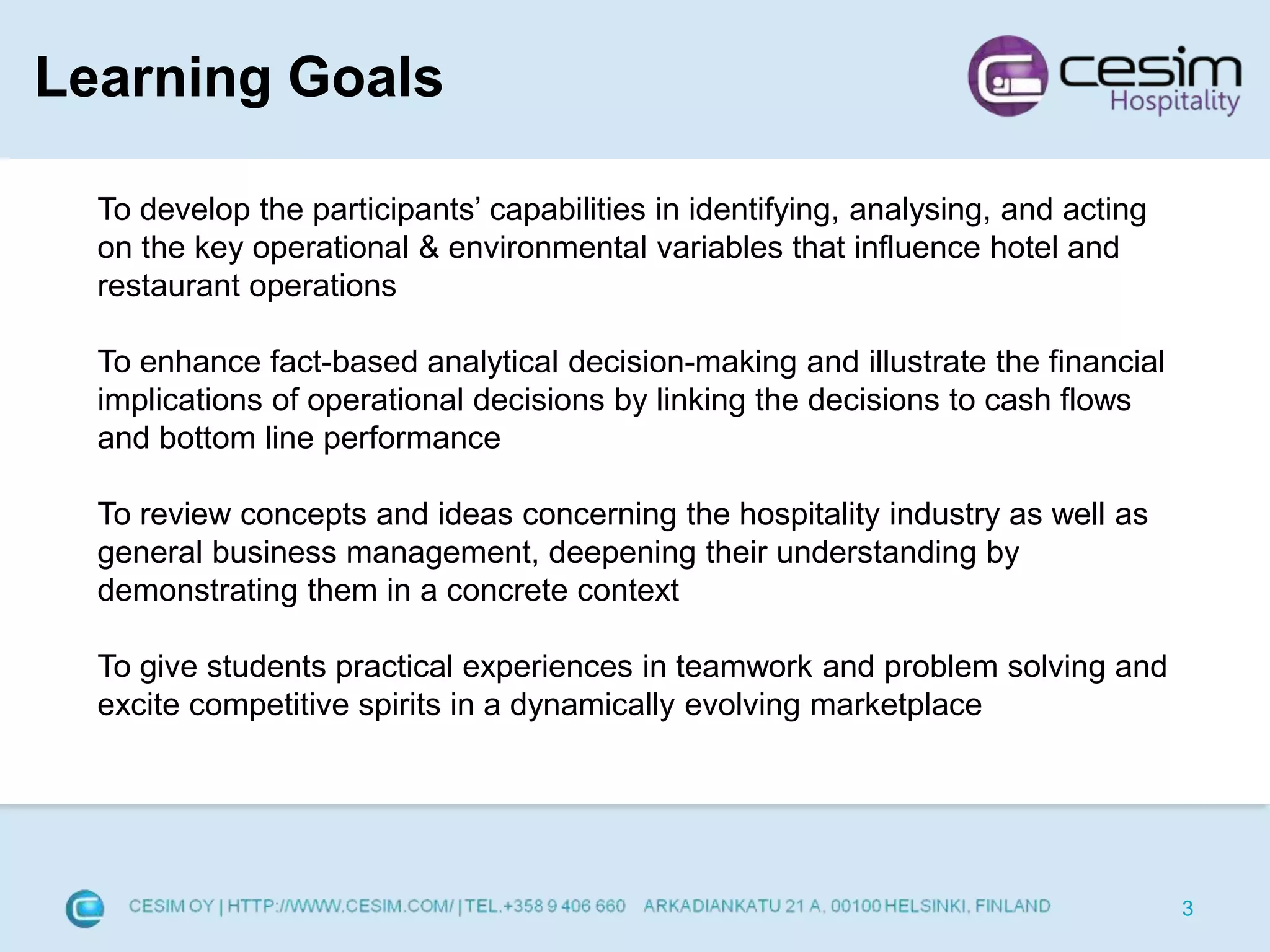 Cesim Hospitality Hotel and Restaurant Management Simulation Game Guide ...