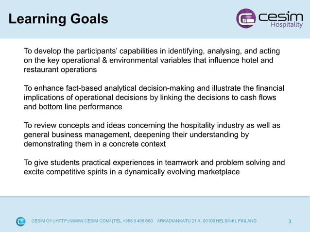 Cesim Hospitality Hotel and Restaurant Management Simulation Game Guide ...