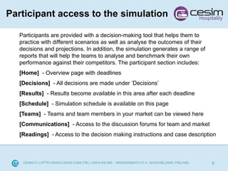 Cesim Hospitality Hotel and Restaurant Management Simulation Game Guide Book | PPTX