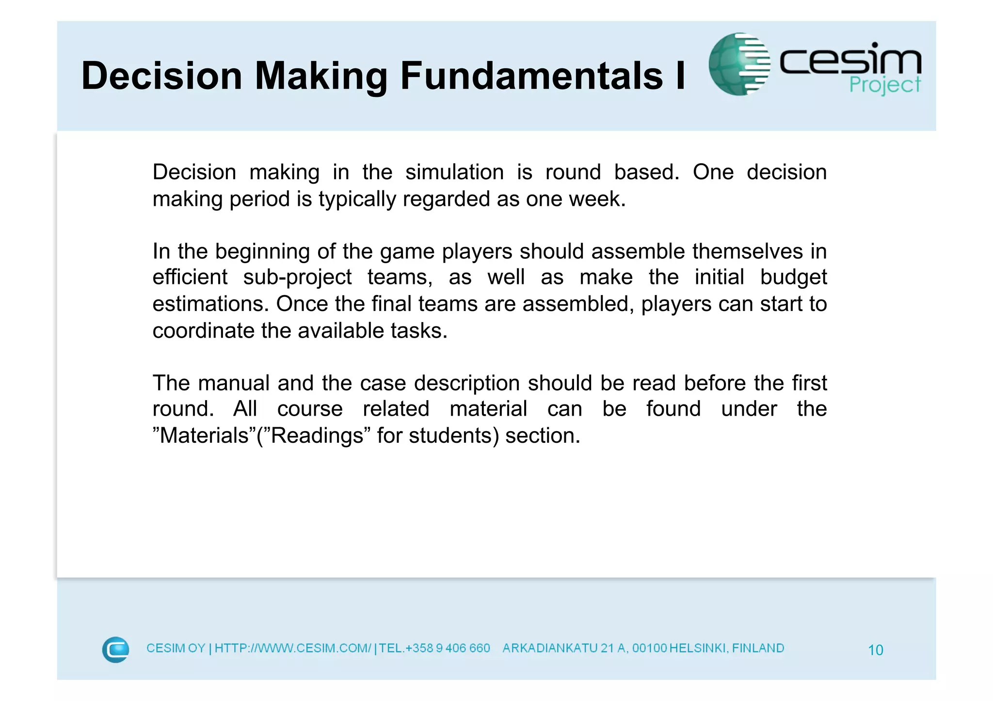 Cesim Project Project Management Simulation Game Guide Book | PDF