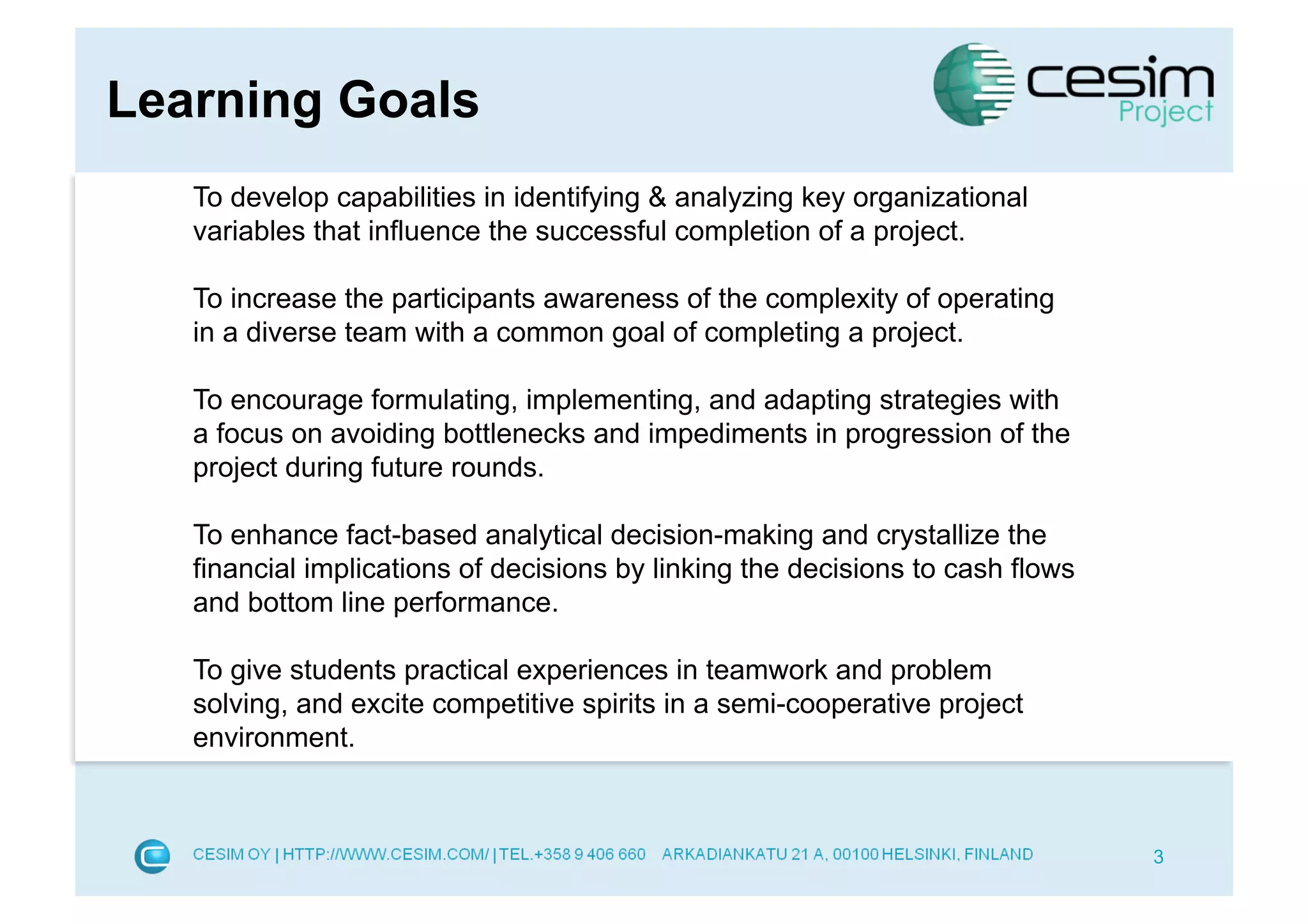 Cesim Project Project Management Simulation Game Guide Book | PDF