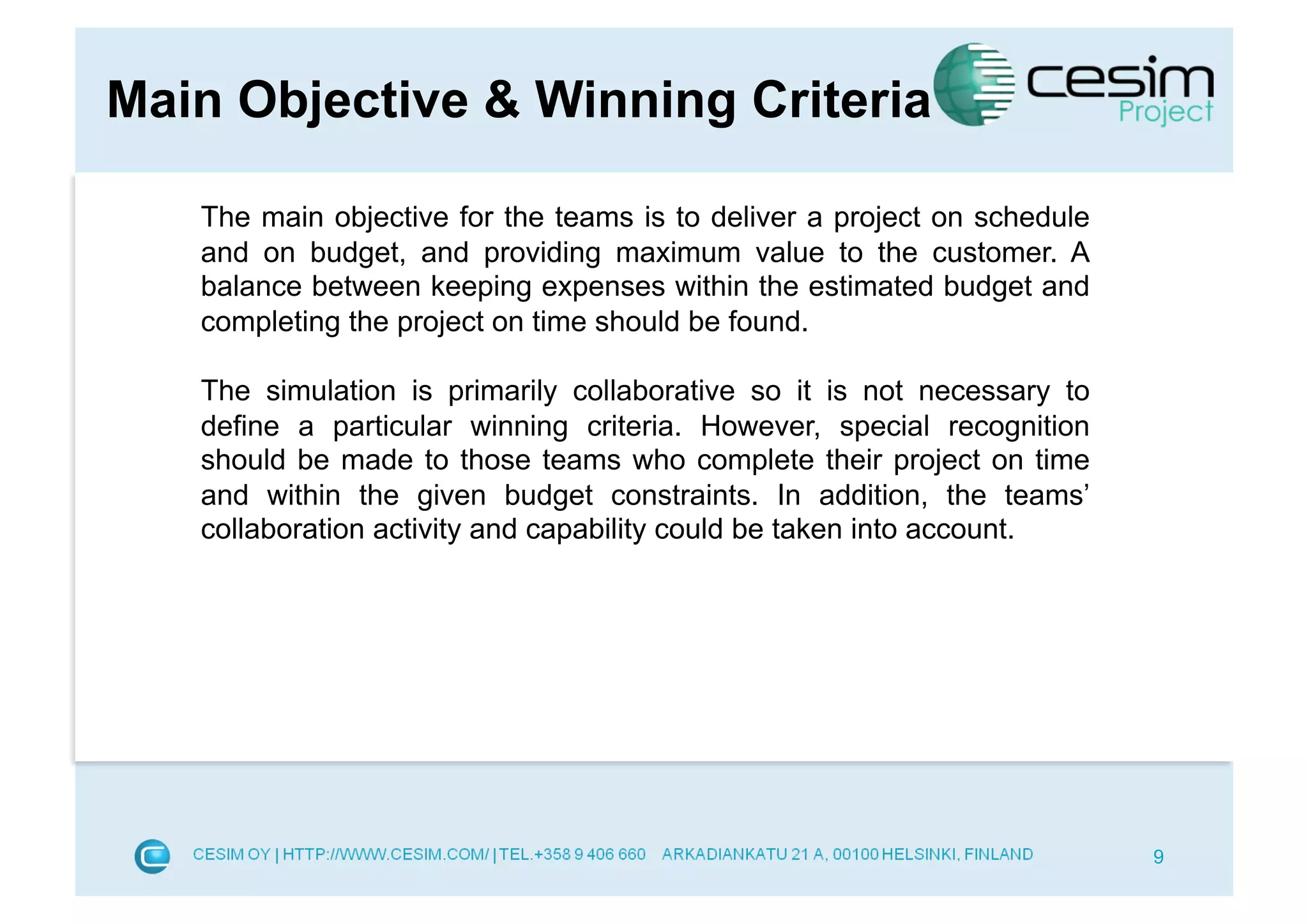 Cesim Project Project Management Simulation Game Guide Book | PDF