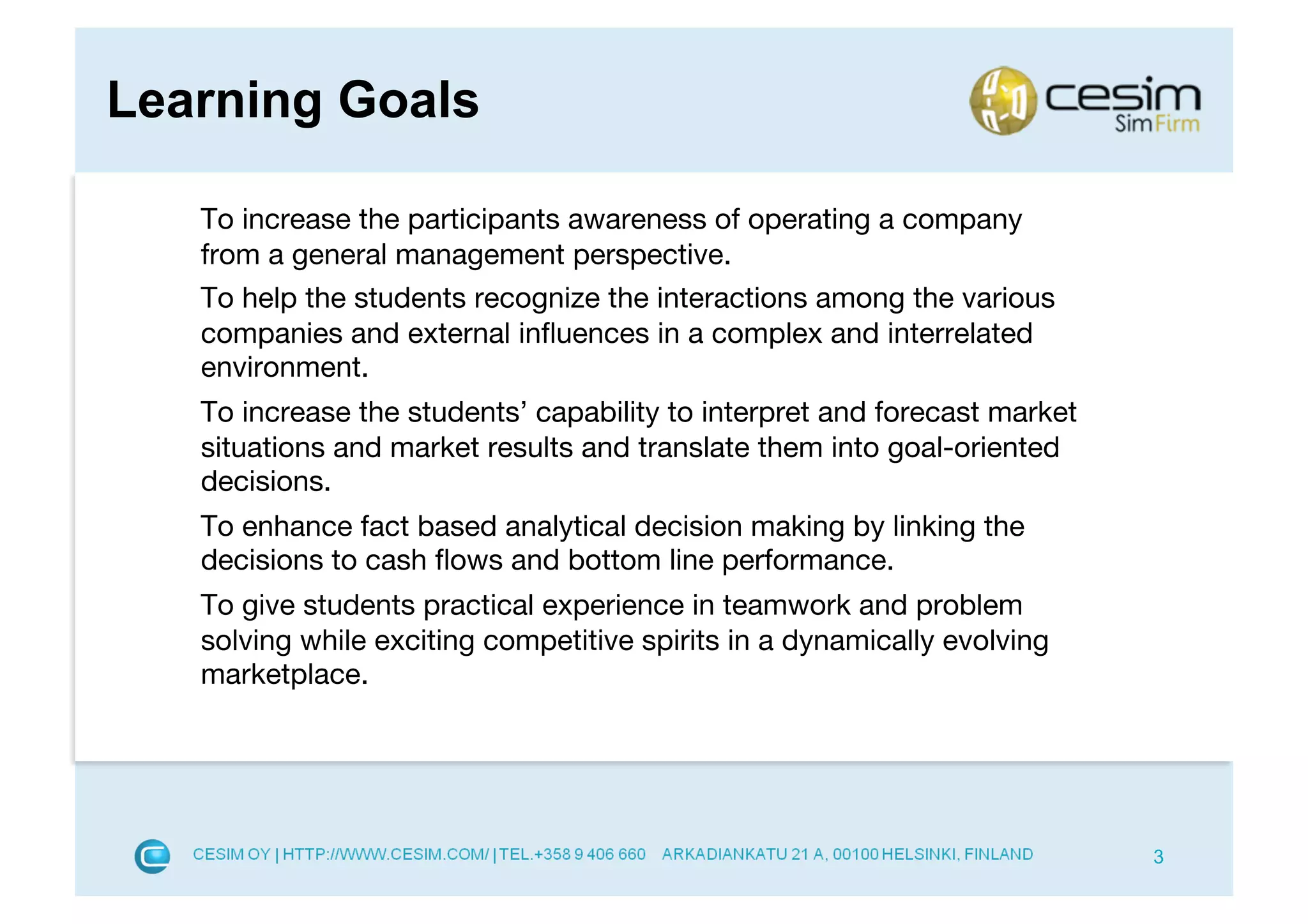 Cesim SimFirm General Business Management Simulation Game Guide Book | PDF