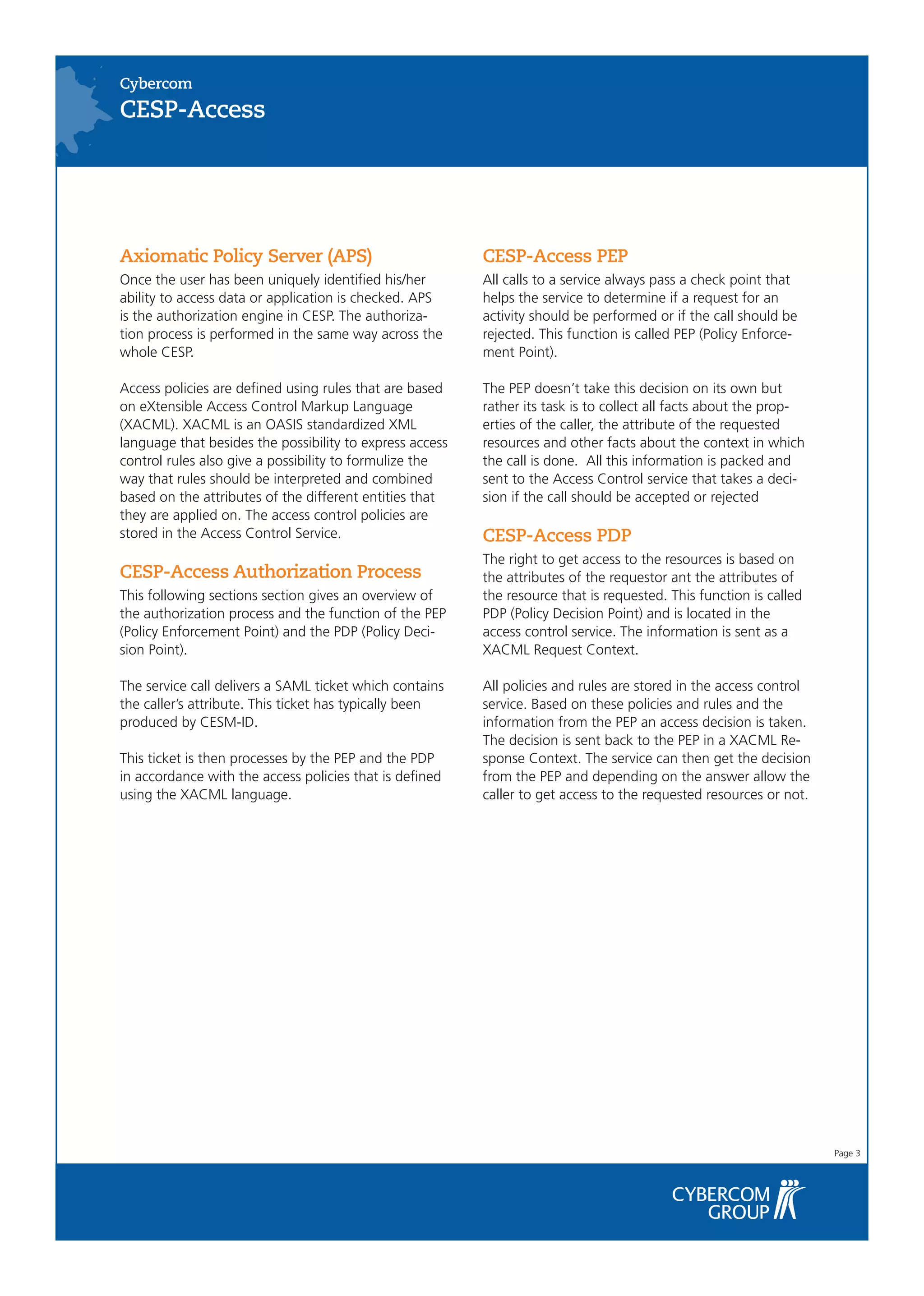 Cybercom Enhanced Security Platform, CESP-Access | PDF