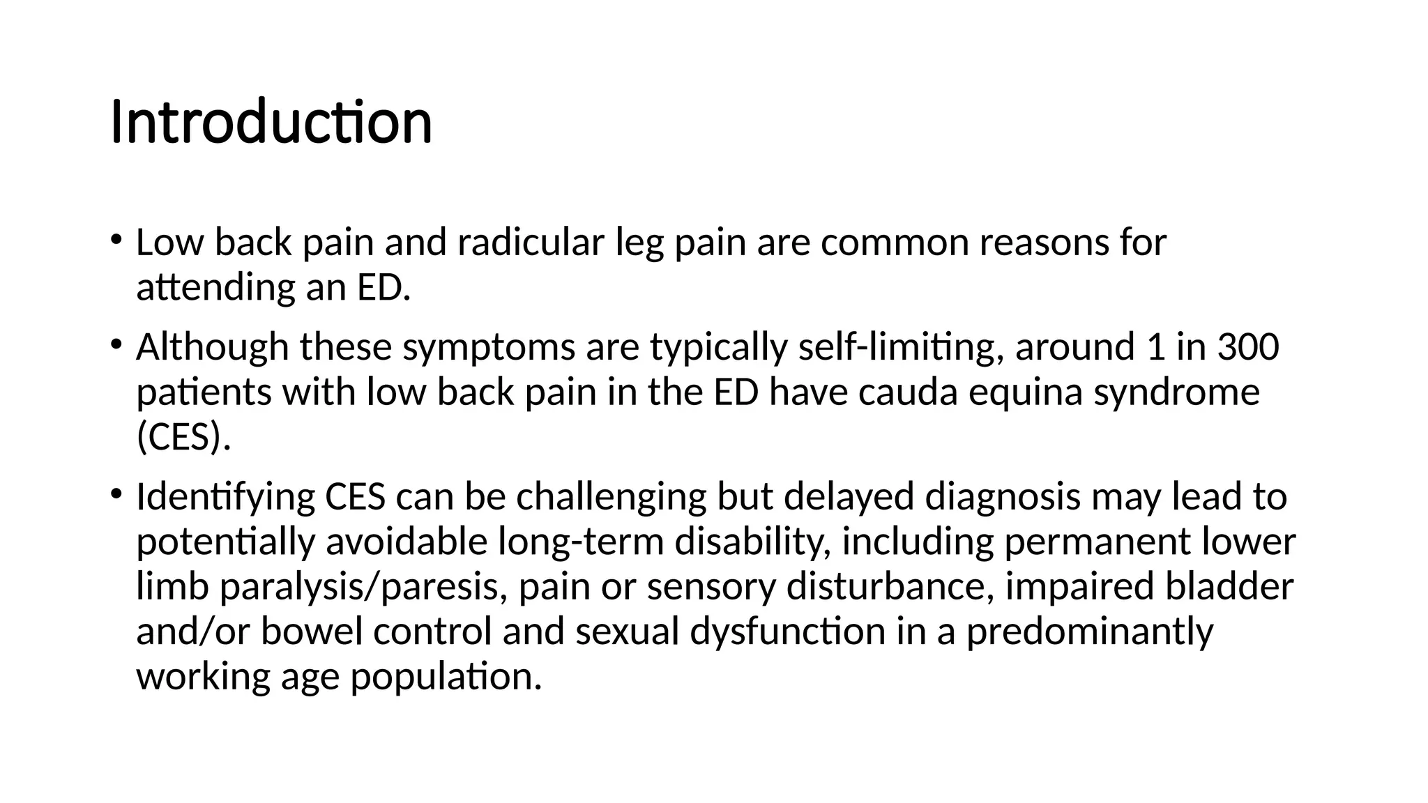 diagnosis of cauda equina syndrome in ER | PPTX