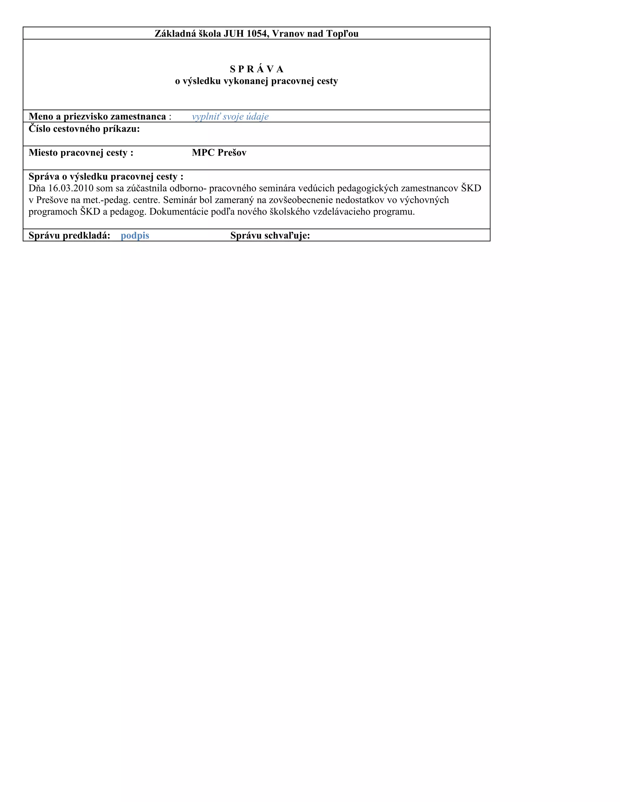 Vzorový cestovný príkaz | DOC