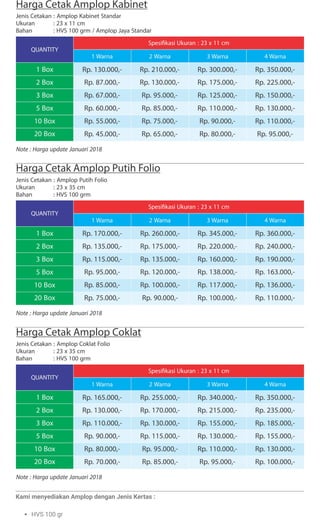 Daftar Harga Cetak Amplop | PDF
