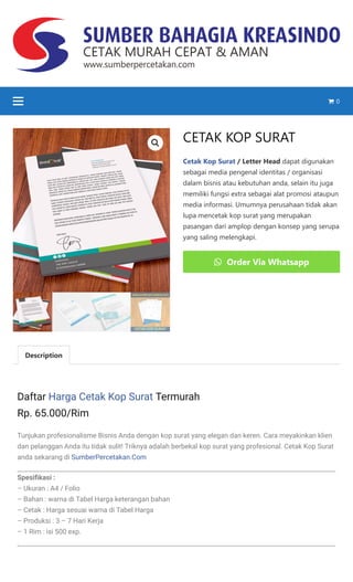 Daftar Harga Cetak Kop Surat | PDF
