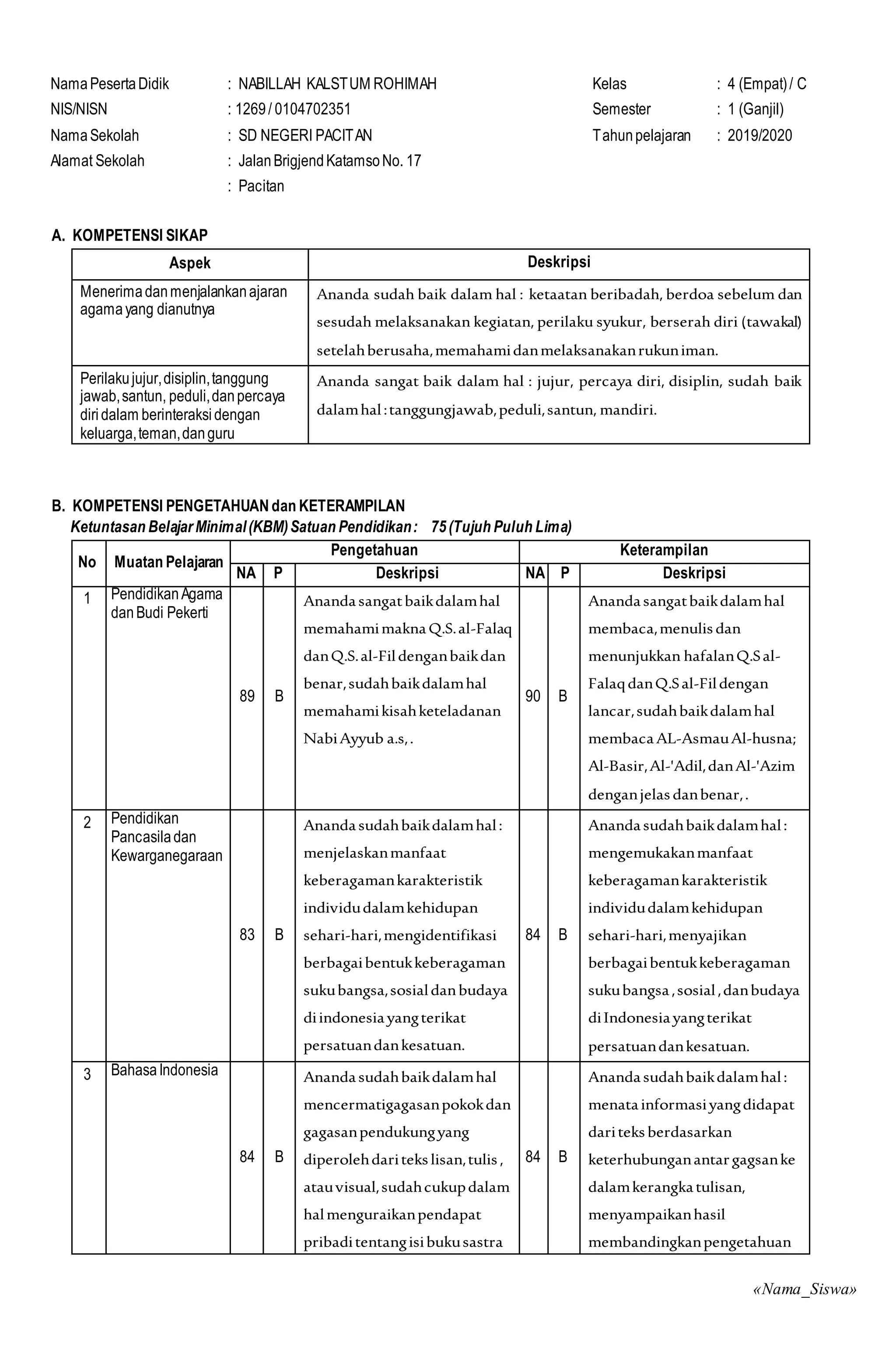 Cetak raport single kkm kelas atas smt 1 | PDF