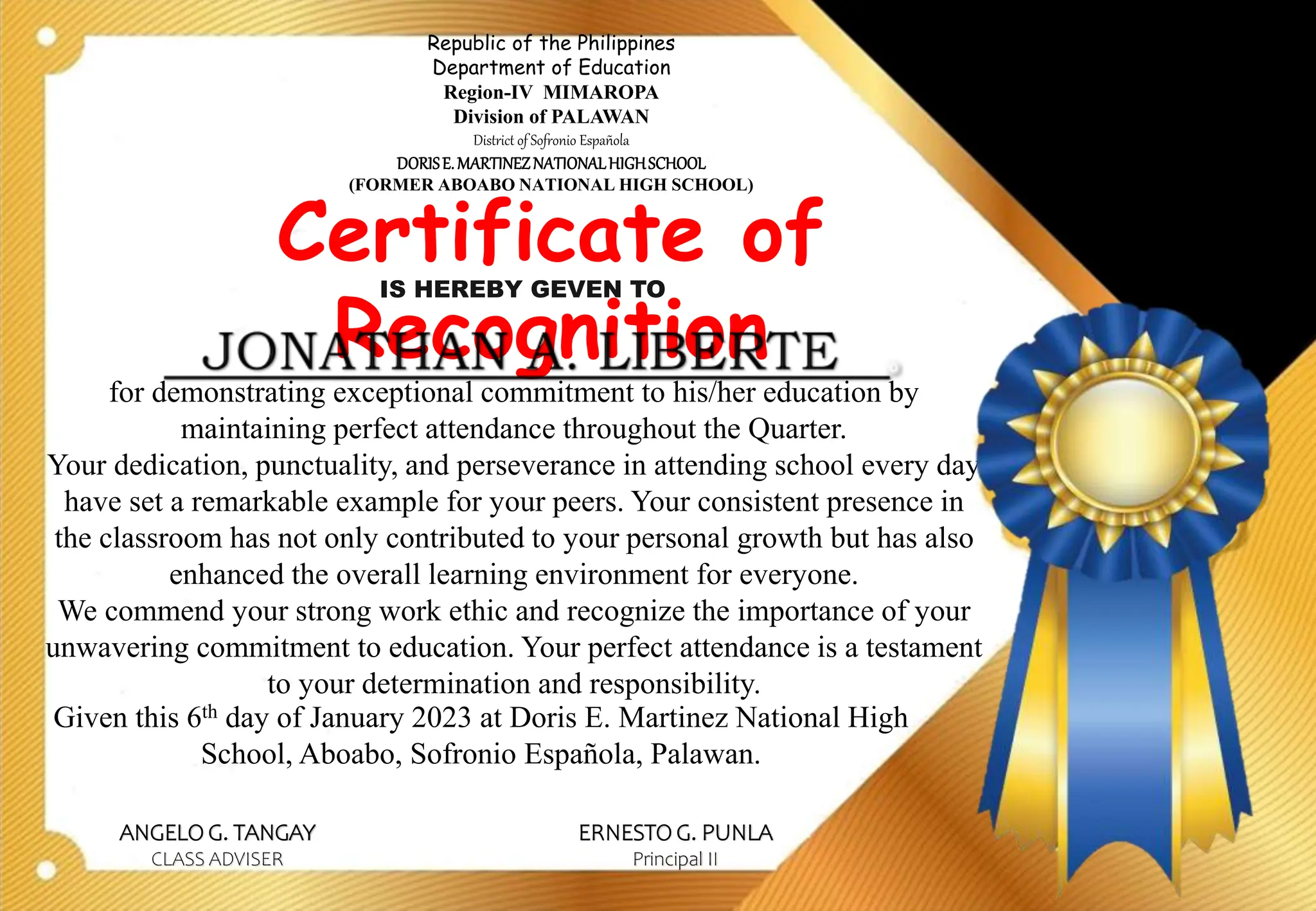 Certificate Template for 1.pptx for recognition day and moving up ...