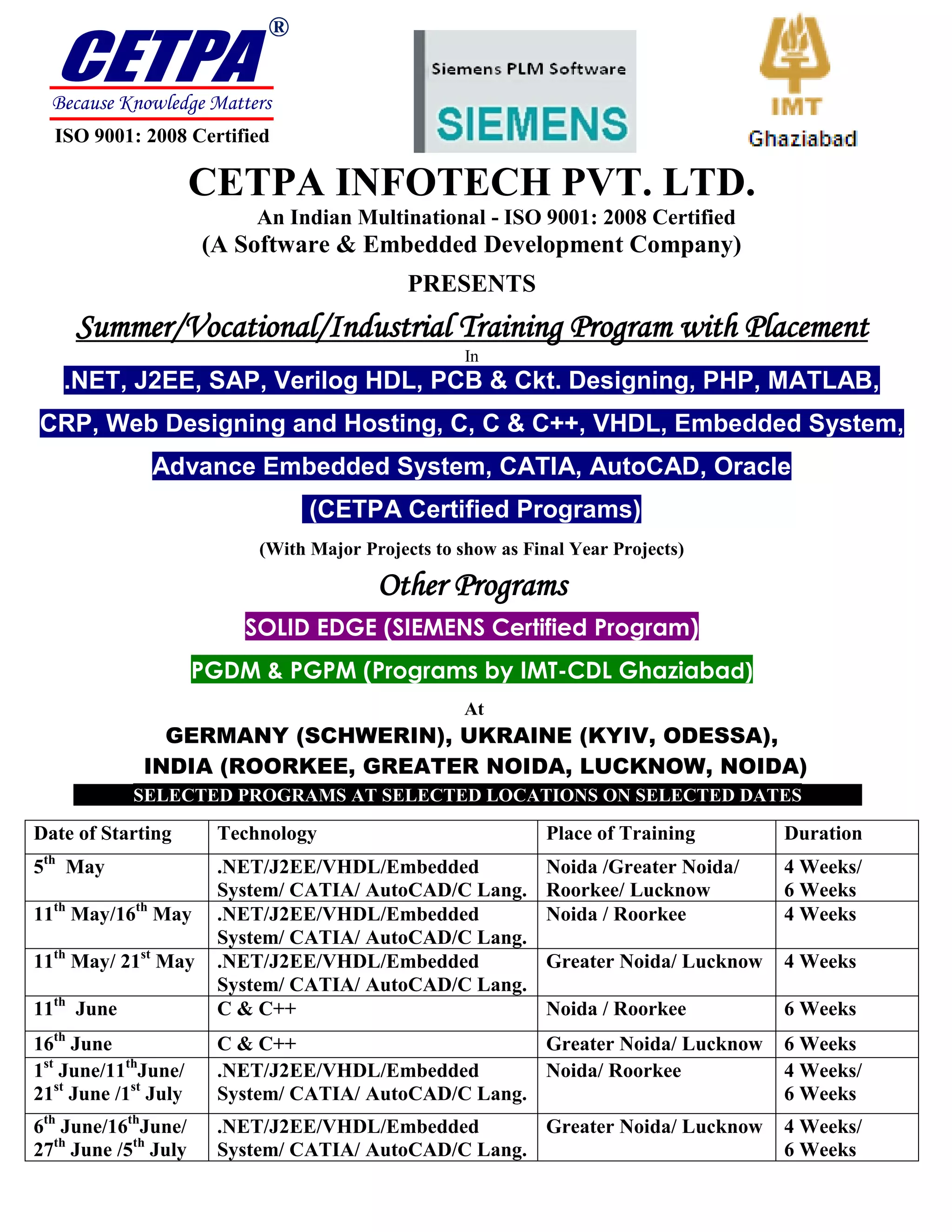 Cetpa summer training | PDF