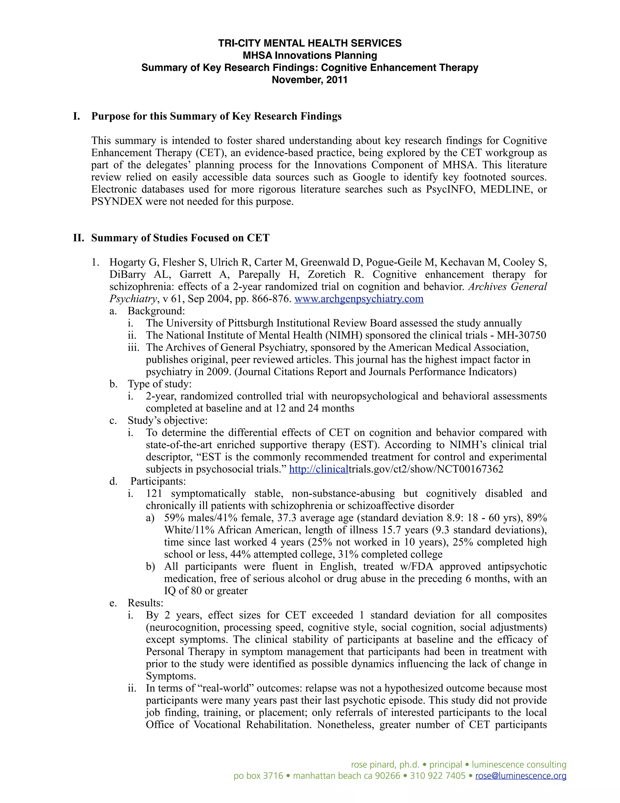 Summary of CET Research Findings | PDF