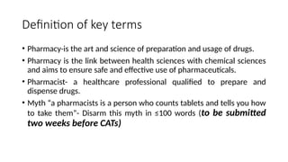 A brief introduction to pharmaceutics first undergraduate pharmacy ...