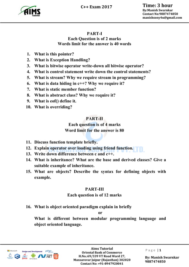 C++ exam 2017 | PDF | Programming Languages | Computing
